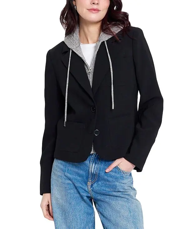 Central Park West Sienna Solid Jacket With Cable Hooded Dickey - Black