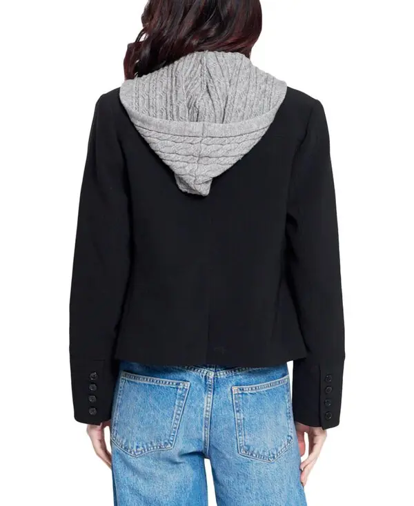 Central Park West Sienna Solid Jacket With Cable Hooded Dickey