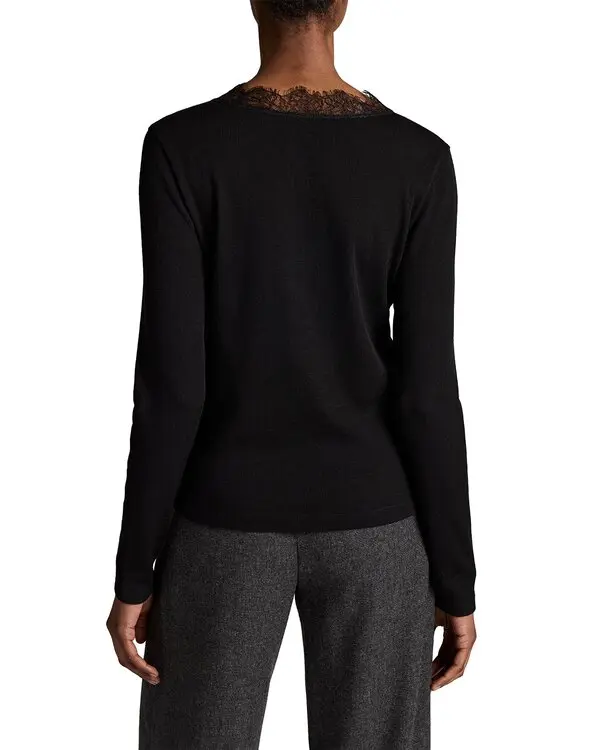 Vince Lace Trim V-neck Long Sleeve Top