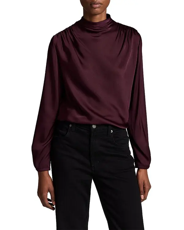 Vince Draped Cowl Neck Long Sleeve Top - Blackberry