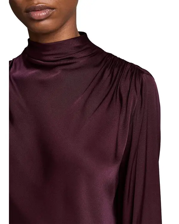 Vince Draped Cowl Neck Long Sleeve Top - Blackberry