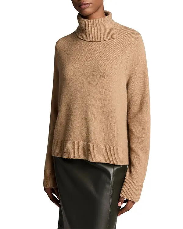 Vince Wool & Cashmere Turtleneck Sweater With Slits - Camel