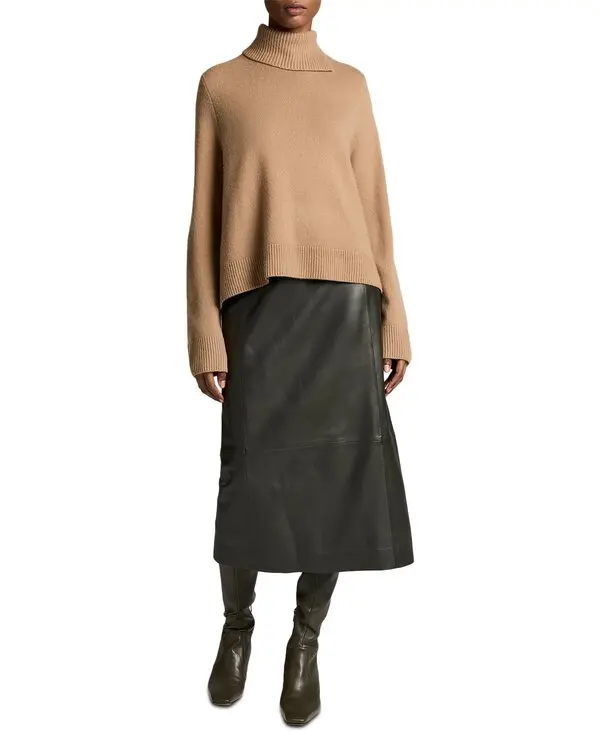 Vince Wool & Cashmere Turtleneck Sweater With Slits - Camel
