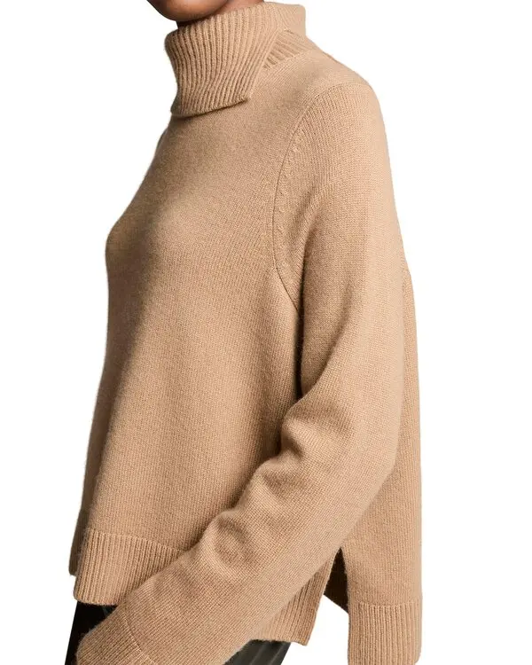 Vince Wool & Cashmere Turtleneck Sweater With Slits - Camel