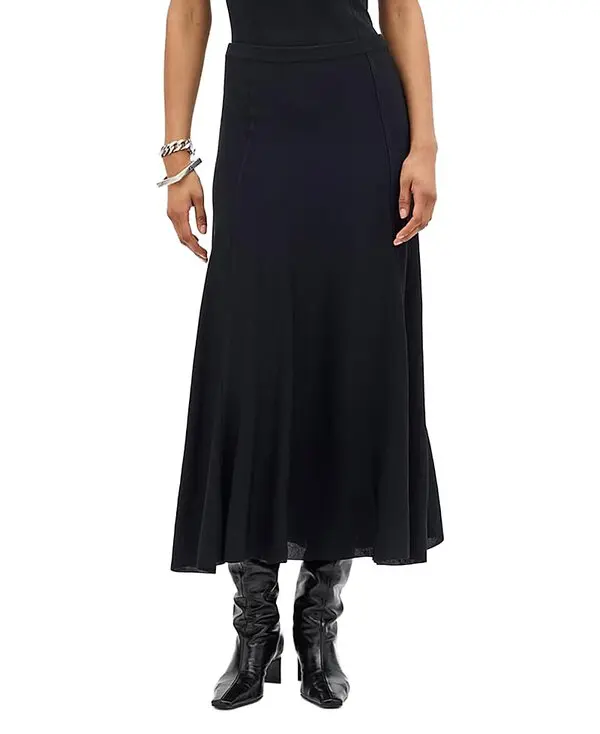 Another Tomorrow Seamed Flare Skirt - Black