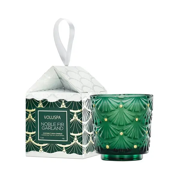 Voluspa Noble Fir Garland Boxed Pedestal Ornament Candle 2.5 Oz - Green