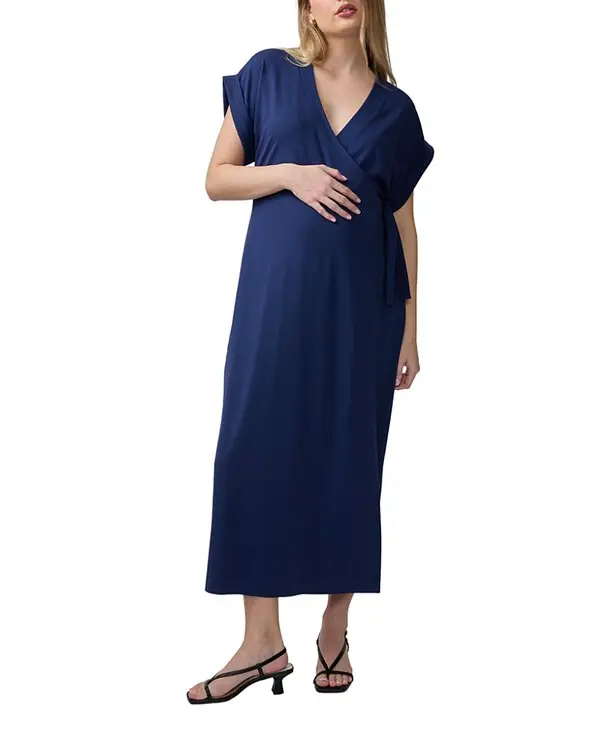 INGRID & ISABEL Short Sleeve Knit Wrap Maternity Midi Dress