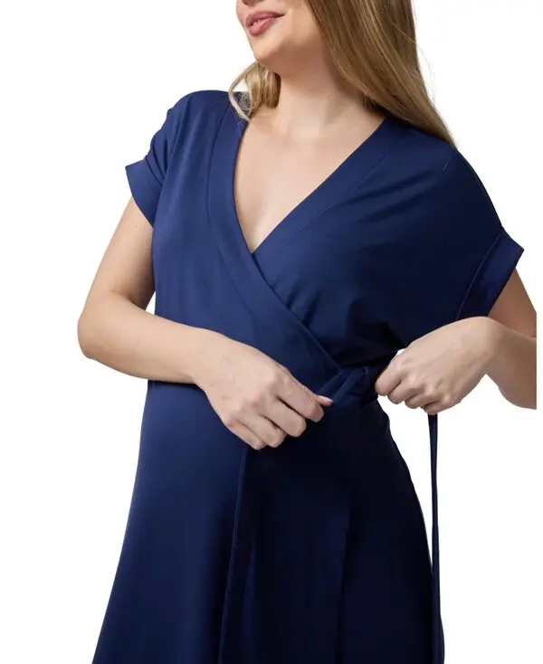 INGRID & ISABEL Short Sleeve Knit Wrap Maternity Midi Dress