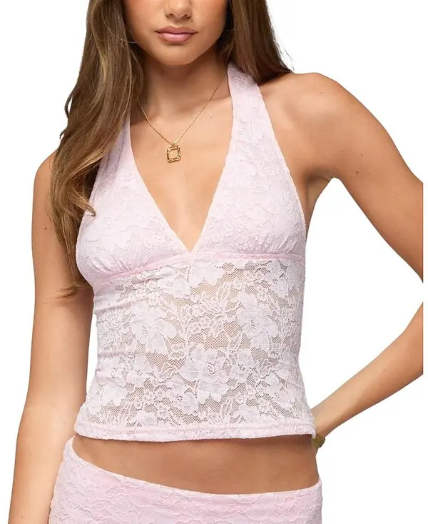 EDIKTED Talisa Lace Halter Top - Light-pink