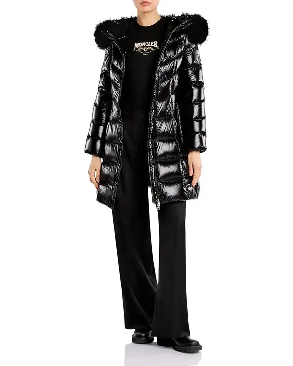 Moncler Hooded Down Jacket With Fur Trim