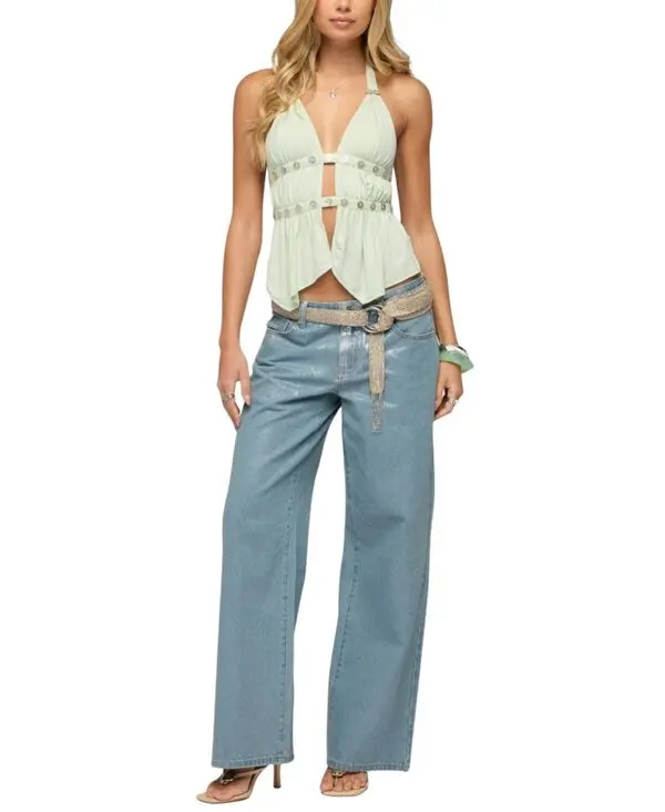 EDIKTED Izora Button Split Front Top