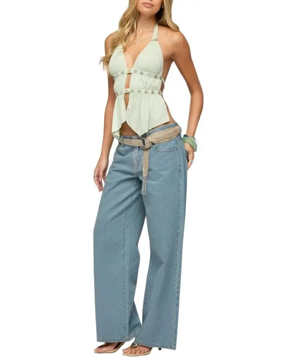 EDIKTED Izora Button Split Front Top