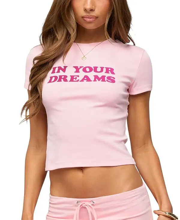 EDIKTED Graphic Print Cropped T-shirt - Light-pink
