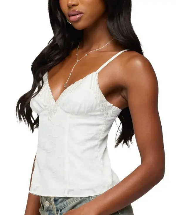 EDIKTED Taeyn Fringe Textured Chiffon Top