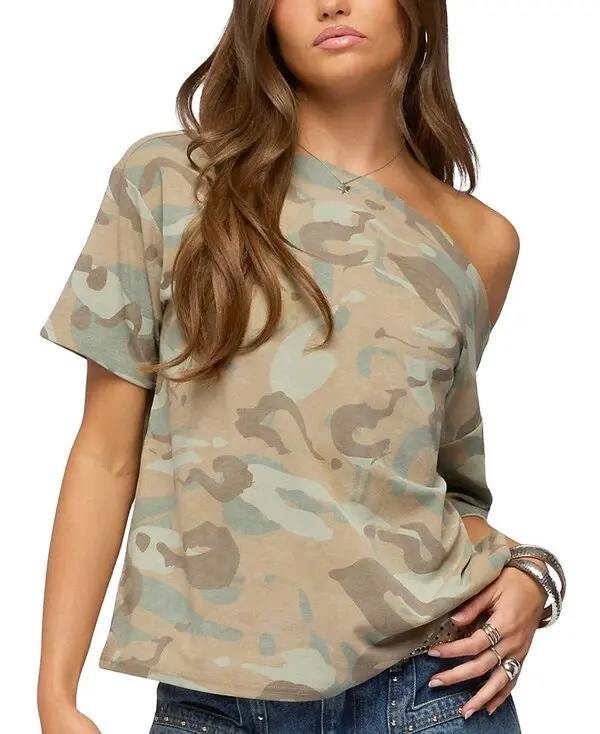 EDIKTED Miltah Camouflage Off-shoulder Top