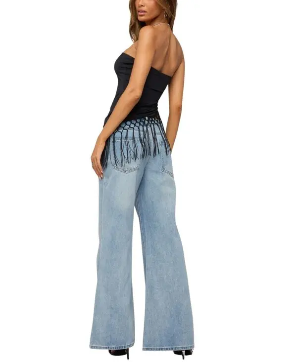 EDIKTED Asymmetric Fringe Strapless Top