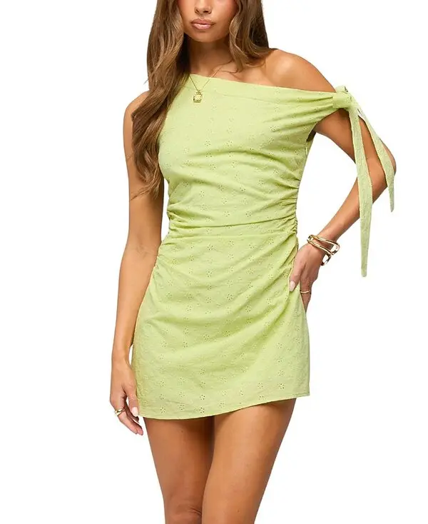 EDIKTED Zimi Eyelet One Shoulder Mini Dress