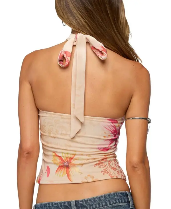 EDIKTED Nadina Floral Rhinestone Halter Top