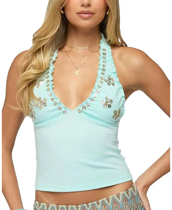 EDIKTED Chana Button Halter Top