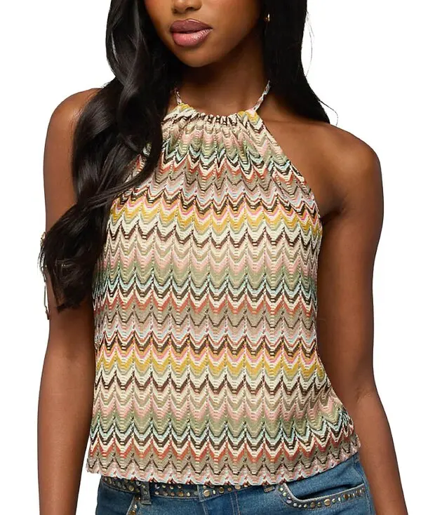 EDIKTED Kelsie Zigzag Crochet Halter Top