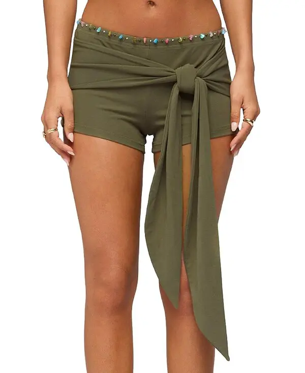 EDIKTED Monroah Bead Low Rise Shorts - Olive