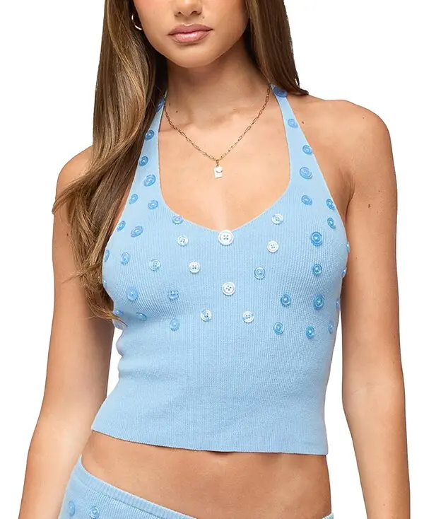 EDIKTED Button Knit Halter Top