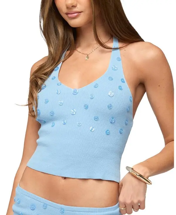 EDIKTED Button Knit Halter Top