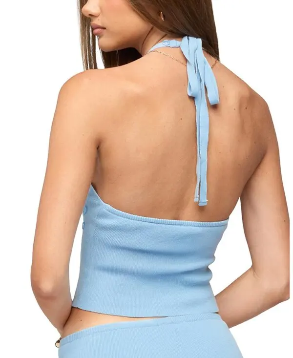EDIKTED Button Knit Halter Top