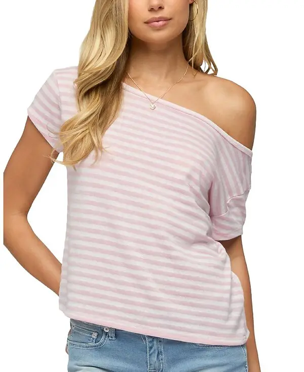EDIKTED Chanelle Off Shoulder Striped Top - Pink