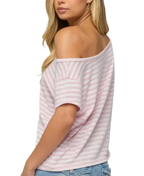 EDIKTED Chanelle Off Shoulder Striped Top - Pink