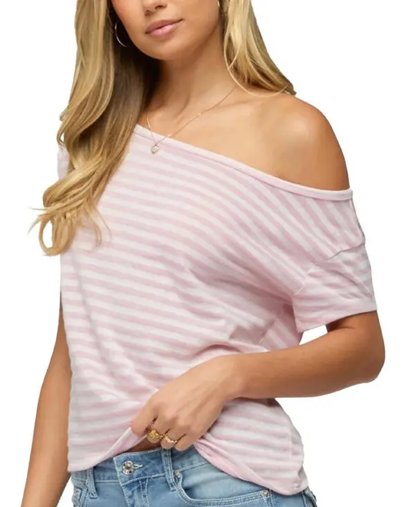 EDIKTED Chanelle Off Shoulder Striped Top - Pink