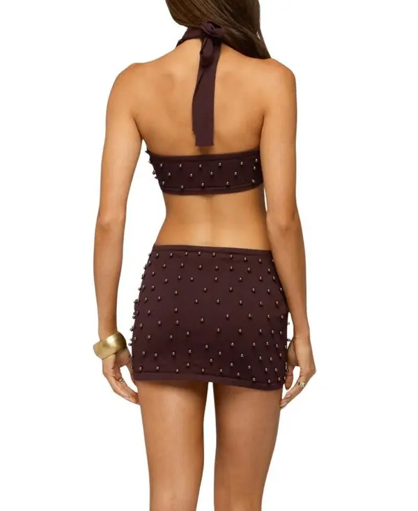 EDIKTED Kelcey Bead Cutout Knit Mini Dress