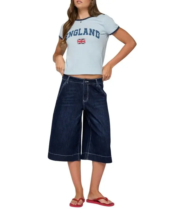 EDIKTED Low Rise Denim Bermuda Shorts