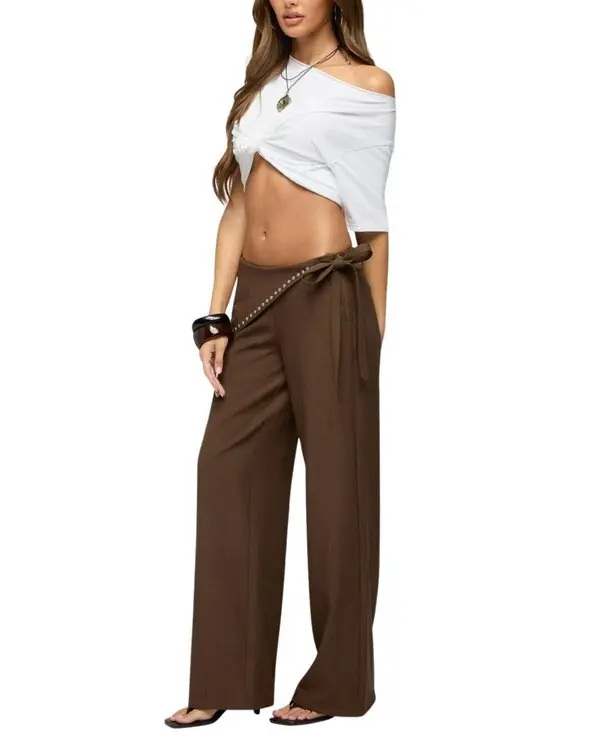 EDIKTED Avery Studded Foldover Straight Leg Pants
