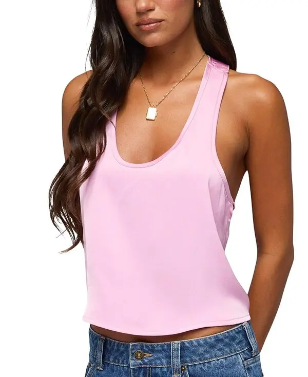 EDIKTED Satin Effect Backless Bead Chain Top - Pink