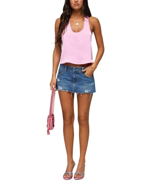 EDIKTED Satin Effect Backless Bead Chain Top - Pink