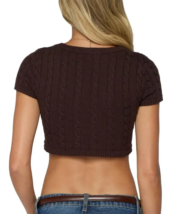 EDIKTED Zila Cropped Cable Knit Top With Button Detailing