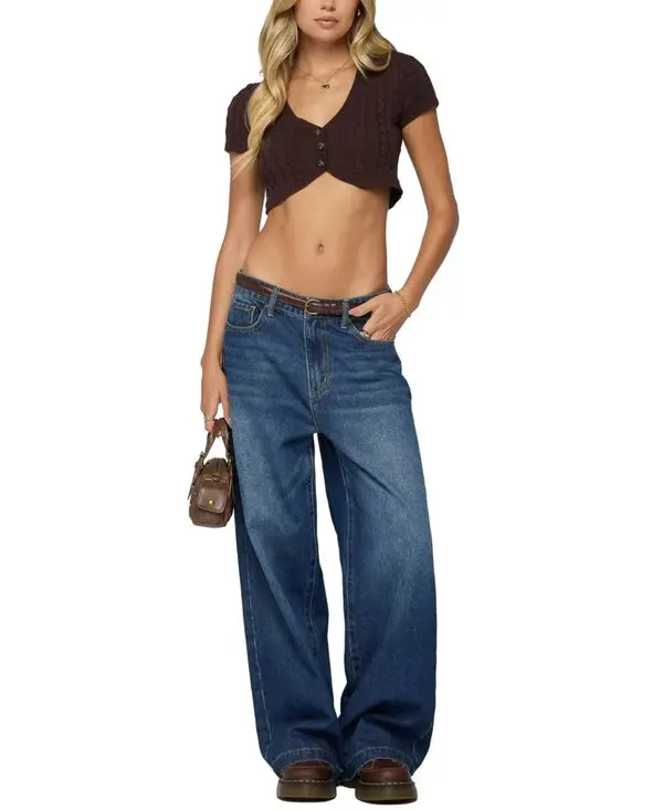EDIKTED Zila Cropped Cable Knit Top With Button Detailing