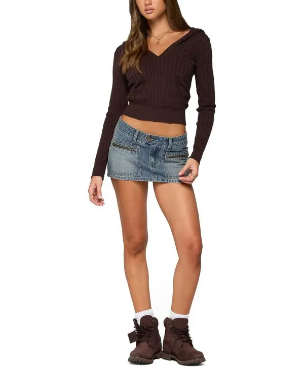 EDIKTED Kimani Cable Knit Hooded Sweater