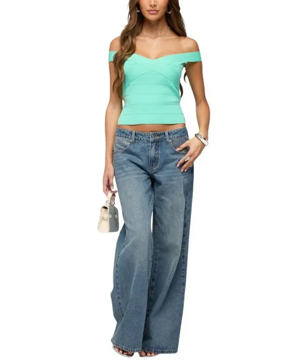 EDIKTED Niva Off Shoulder Bandage Knit Top