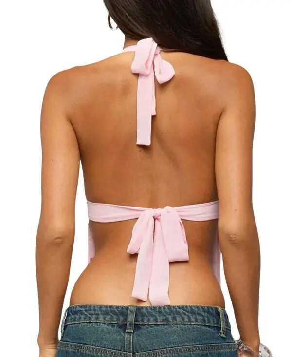 EDIKTED Roey Sequin Chiffon Halter Top