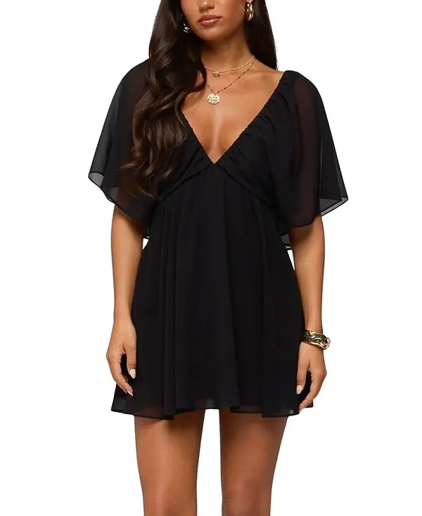 EDIKTED Rosalee Chiffon Babydoll Mini Dress - Black