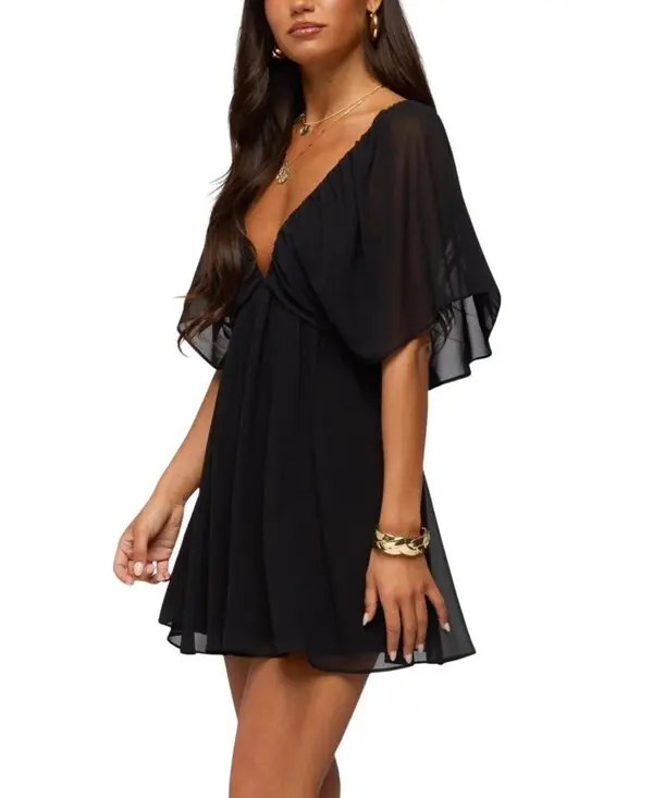 EDIKTED Rosalee Chiffon Babydoll Mini Dress - Black