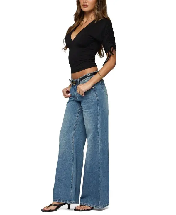 EDIKTED Muriel Drawstring V Neck Top