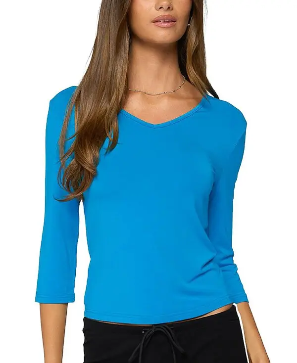 EDIKTED Toralei Three-quarter Sleeve V-neck Top - Blue