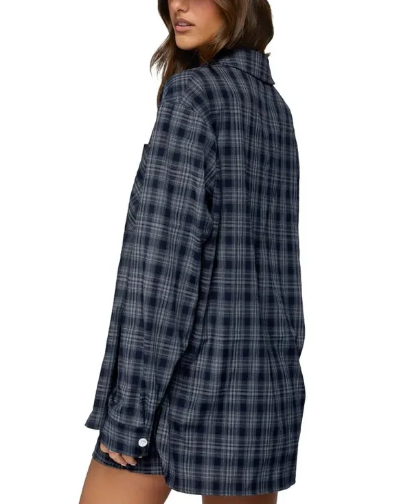 EDIKTED Alessa Plaid Button Up Long Sleeve Top
