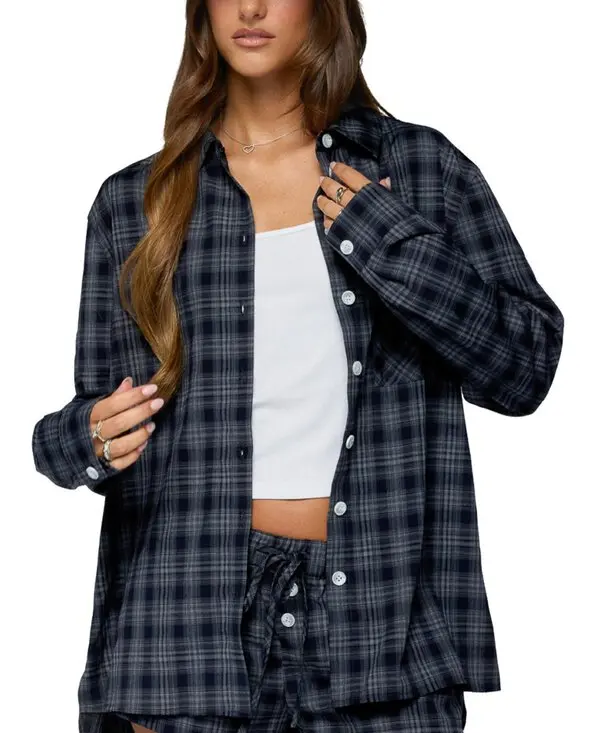 EDIKTED Alessa Plaid Button Up Long Sleeve Top