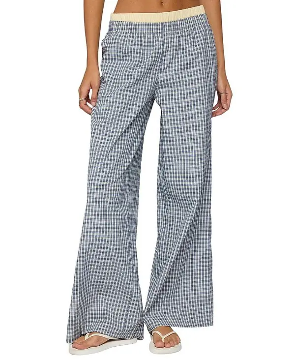 EDIKTED Indya Contrast Plaid Wide Leg Pants