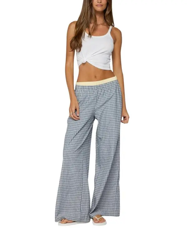 EDIKTED Indya Contrast Plaid Wide Leg Pants
