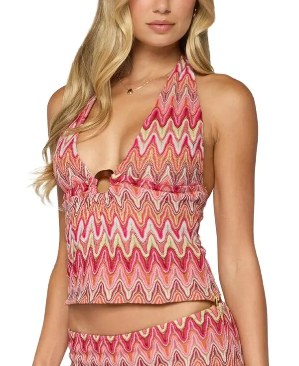 EDIKTED Saha Zigzag Crochet Halter Top